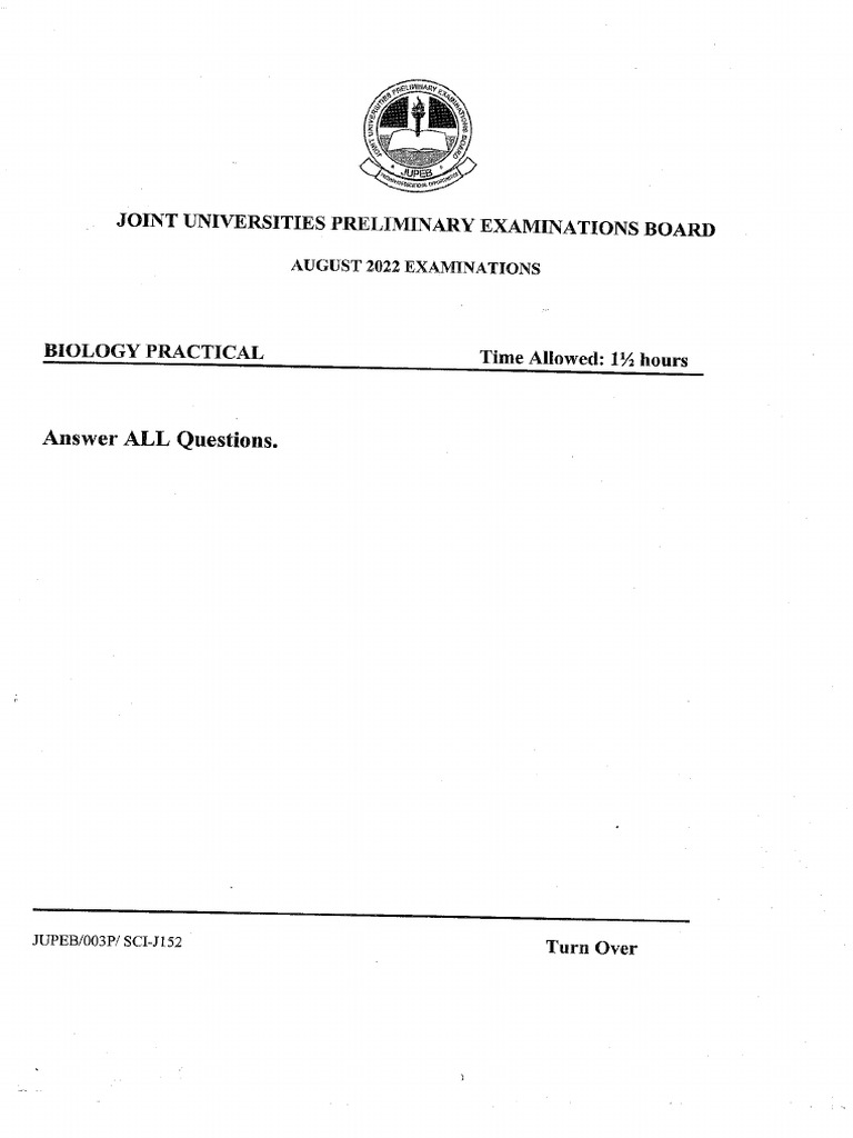 JUPEB 2025 Biology Practical Questions | PDF