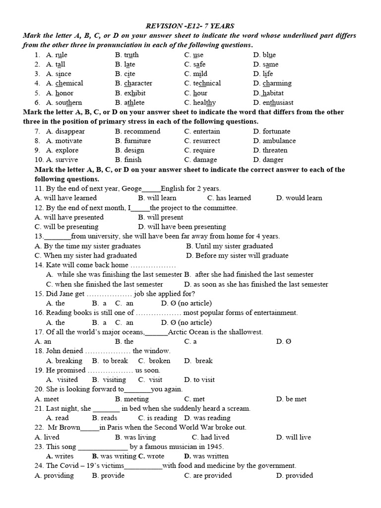 Revision Midterm E12 7years | PDF