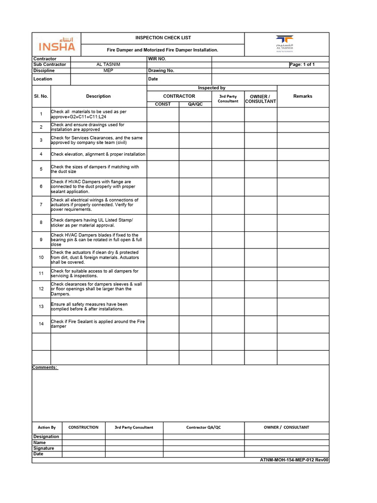 5.1 Checklist | PDF | Duct (Flow) | Equipment