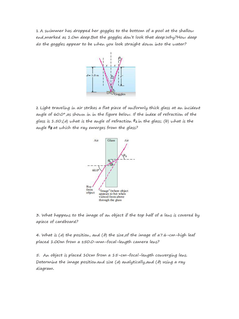 Refraction Questions 1 | PDF | Mirror | Glass Engineering And Science
