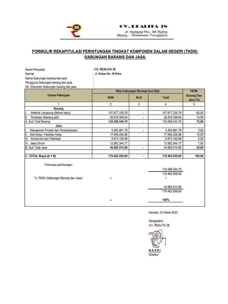 FORMULIR TKDN TIME MUBAR 4 RL Ok | PDF