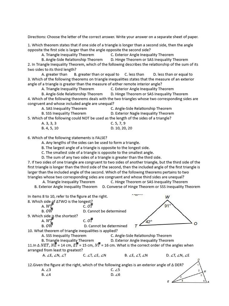 Math 8 Exam | PDF | Triangle | Classical Geometry