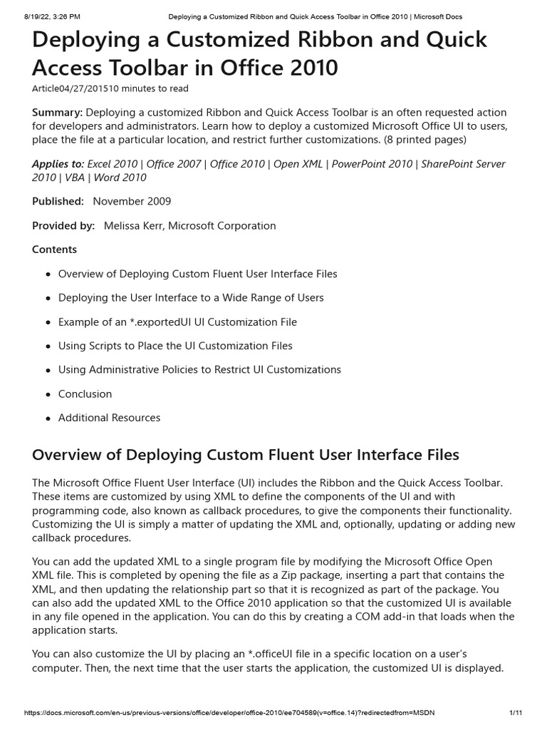 Deploying A Customized Ribbon and Quick Access Toolbar in Office 2010 | PDF | Microsoft Office ...