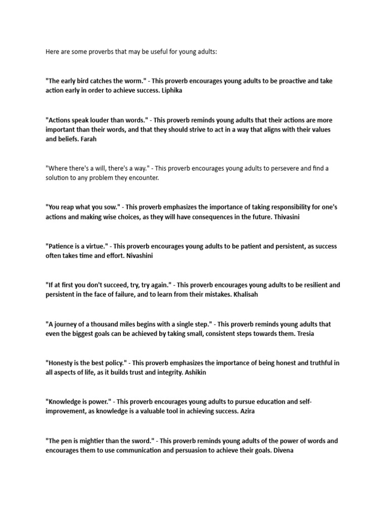 Proverbs for Young Adults | PDF | Proverb | Cognition