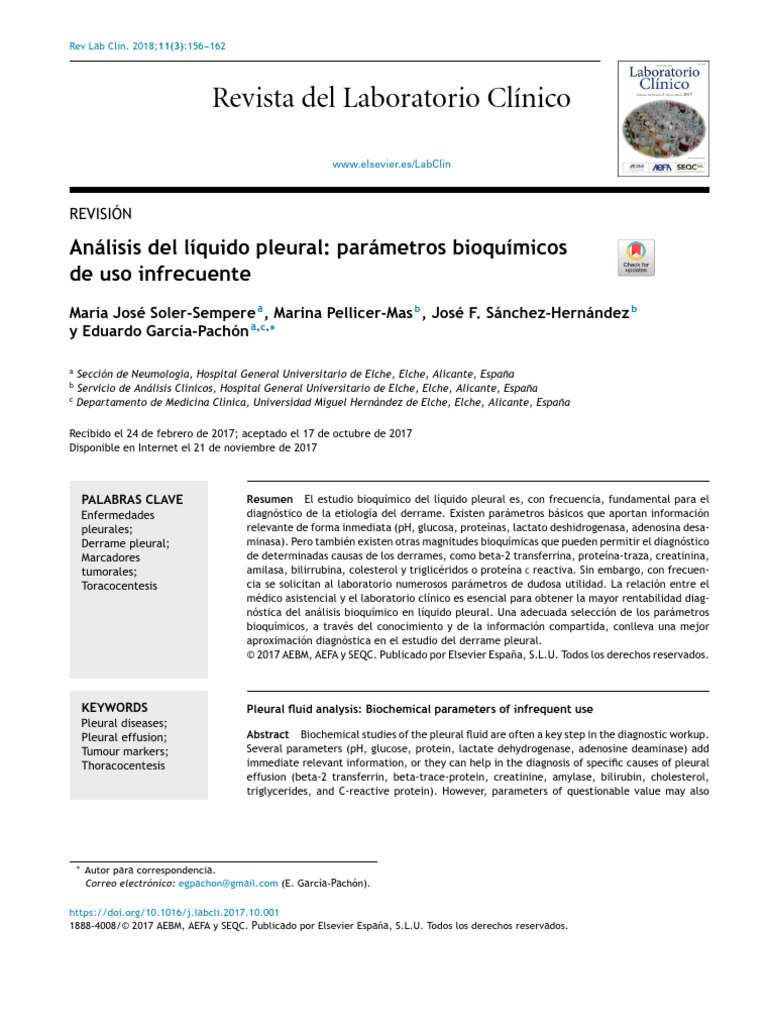 Lectura 4 Interpretacion de Liquido Pleural 2018 Rev Lab Clinico | PDF ...