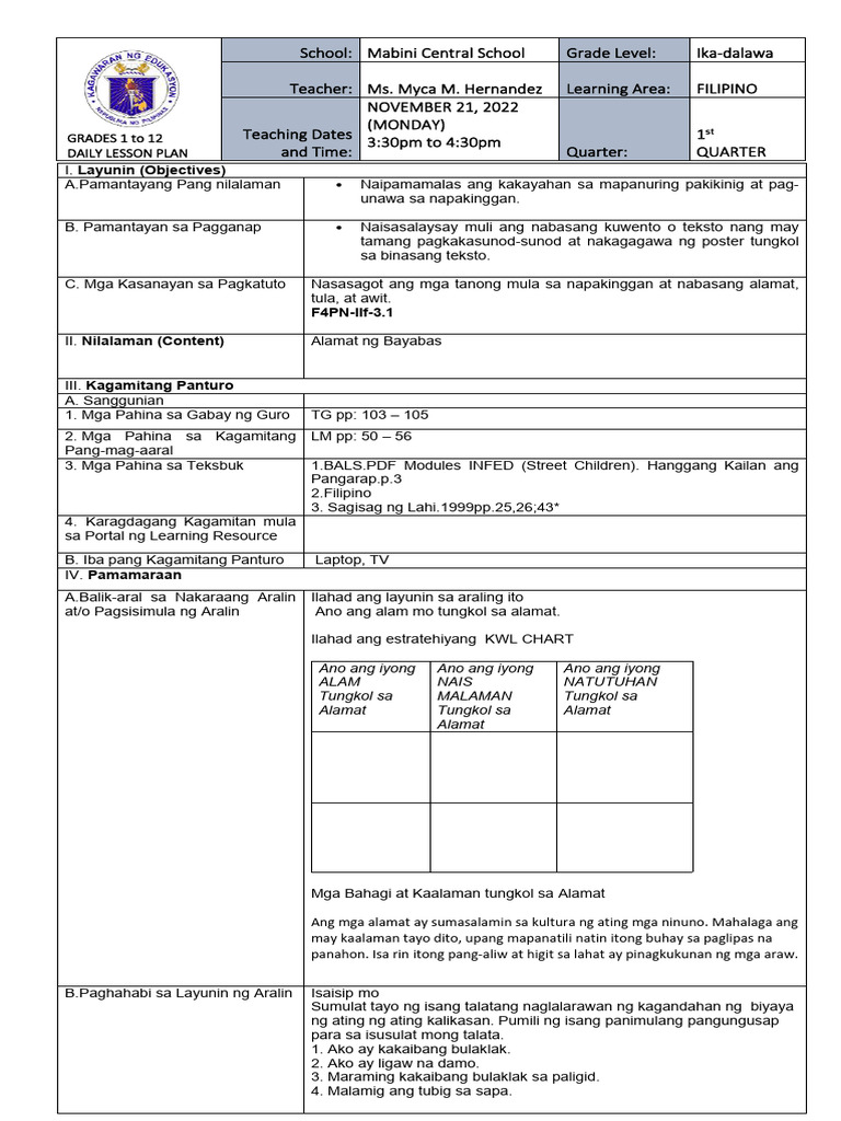 Original Lesson Plan in Filipino 3 | PDF