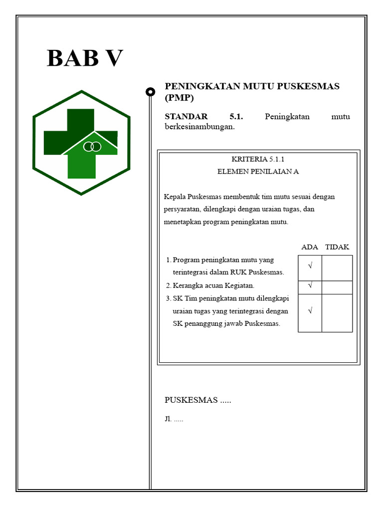 Lembar Pemisah Bab V Puskesmas | PDF