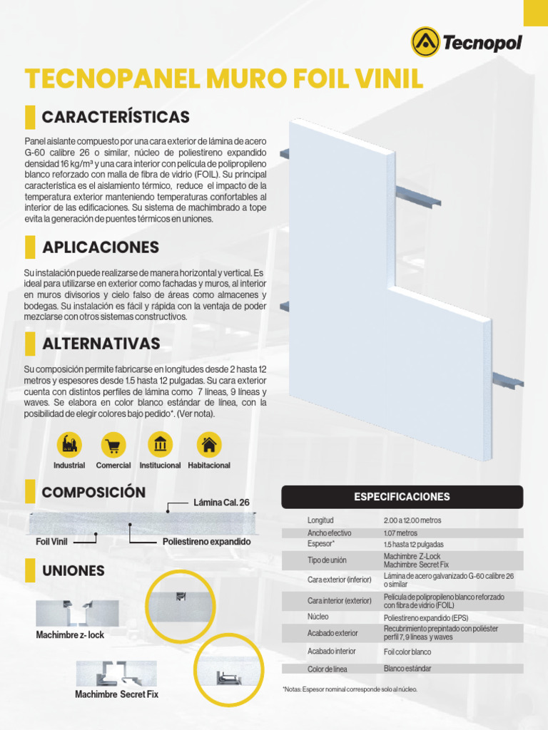 Tecnopanel Muro Foil Vinil | PDF | Aislamiento térmico | Materiales