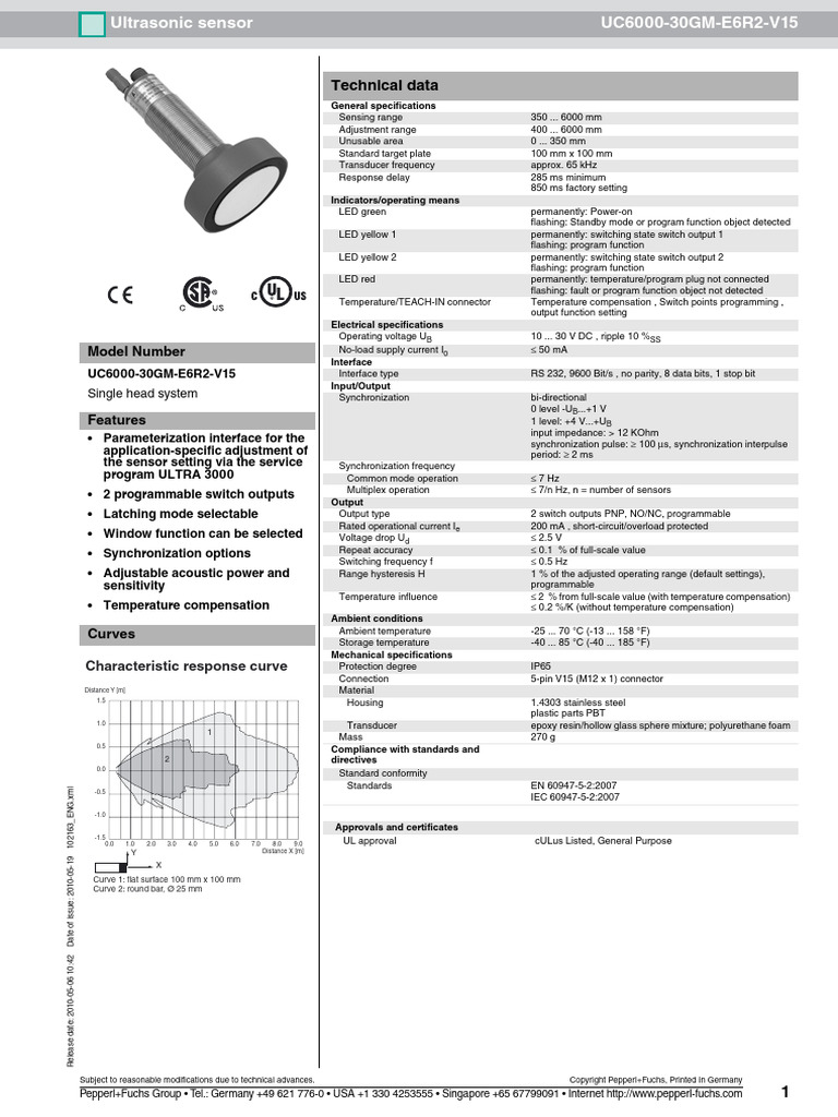 Technical Data: Model Number | PDF | Electrical Connector | Sensor