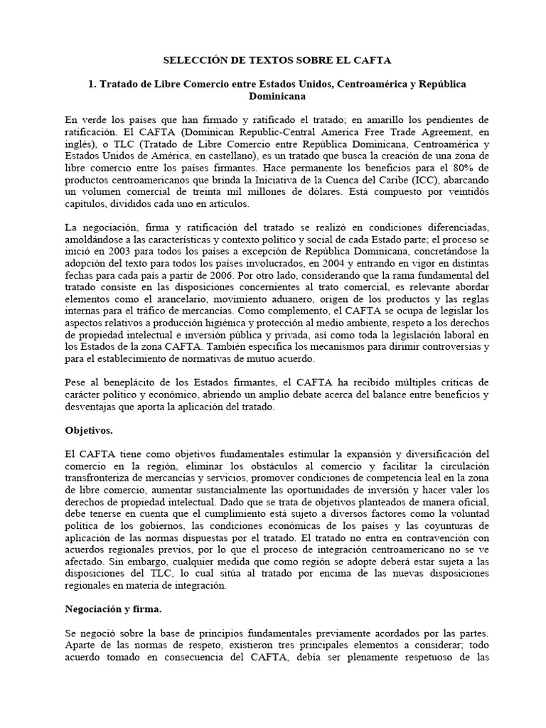 CAFTA: Comercio y Normativas Clave | PDF | Economias