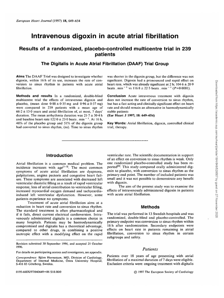 Intravenous Digoxin in Acute Atrial Fibrillation | PDF | Heart | Heart ...