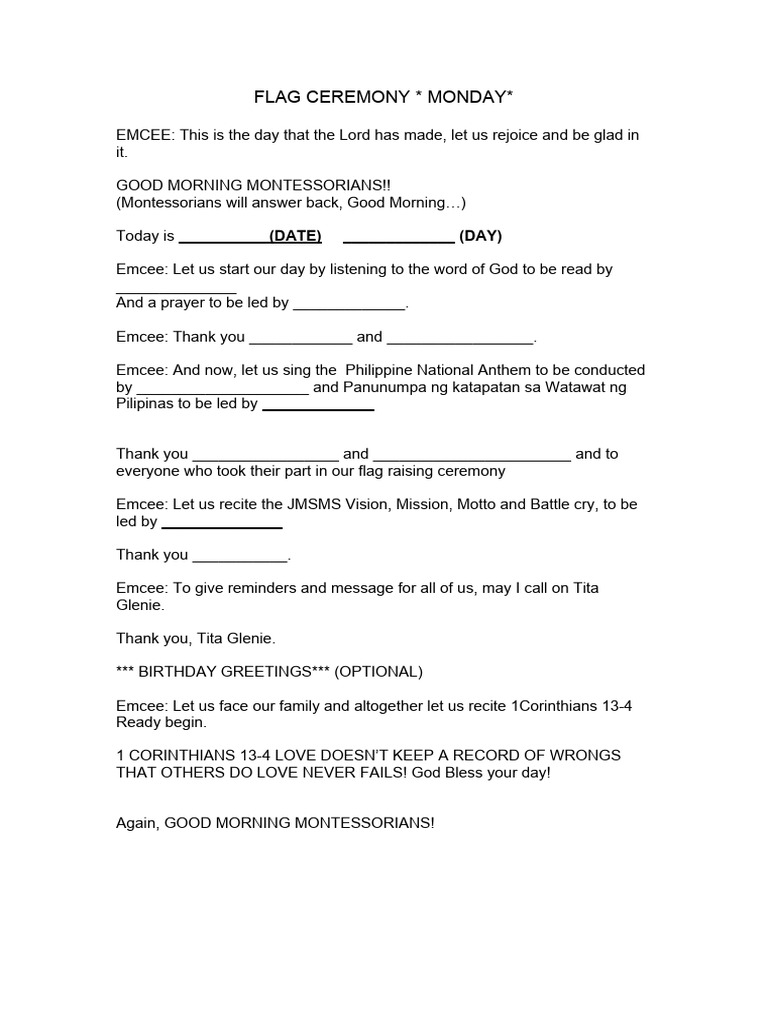 Flag Ceremony Script | PDF