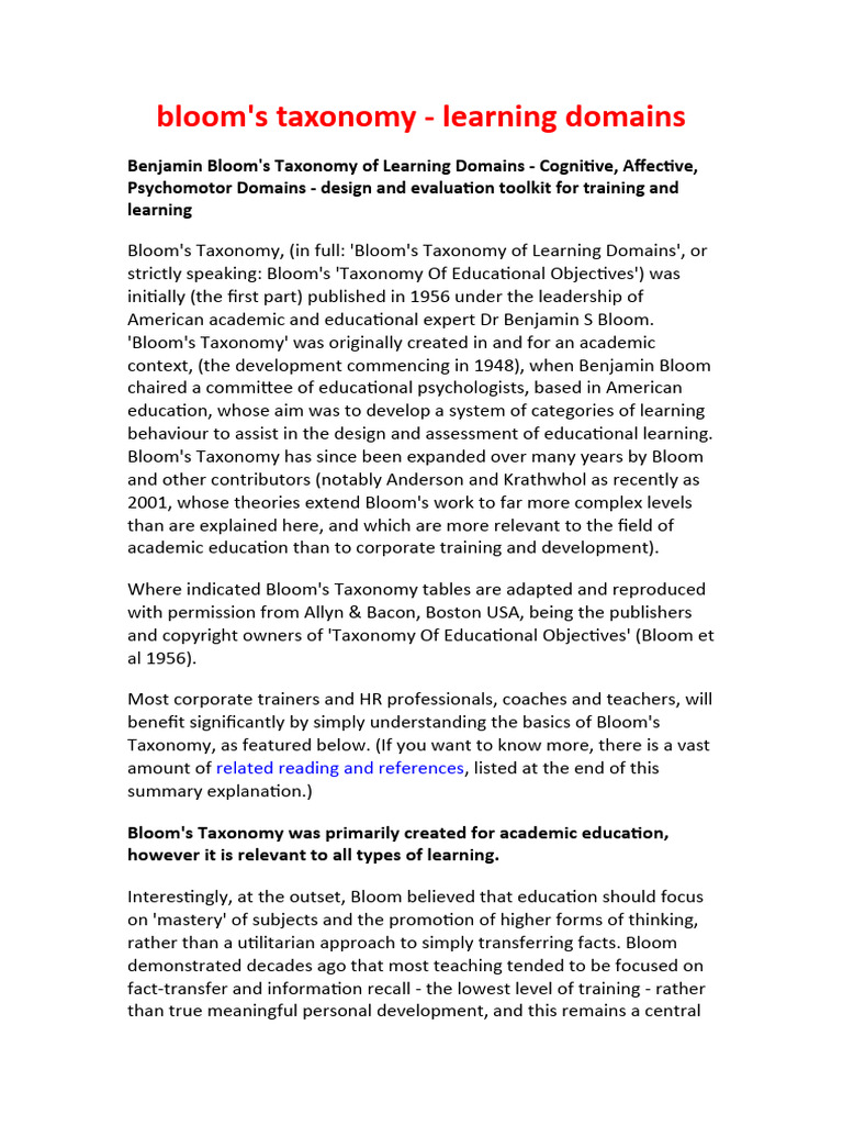 Bloom's Taxonomy | PDF | Learning | Perception