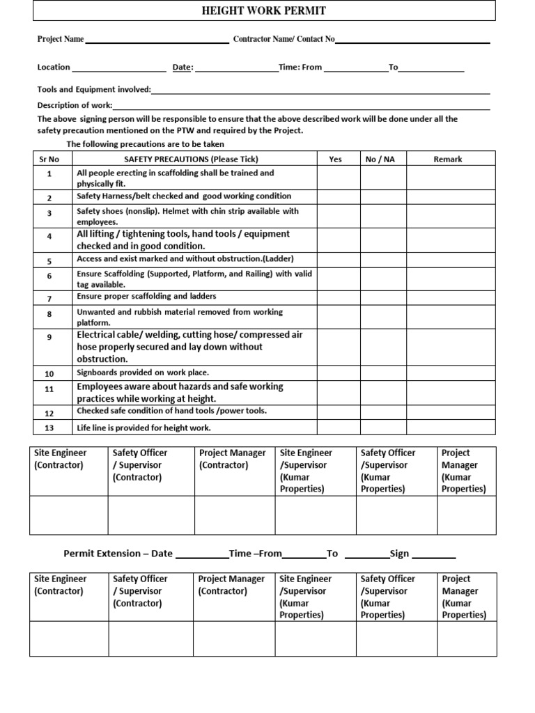 Height Work Permit | Download Free PDF | Scaffolding | Safety