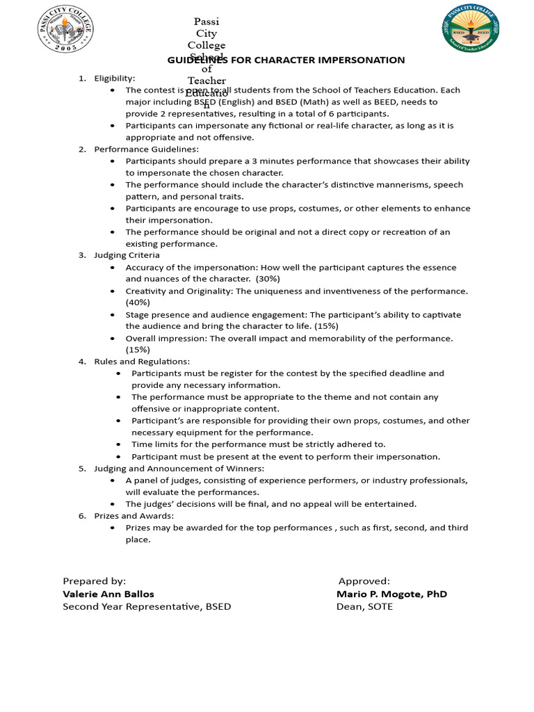 Guidelines Character | PDF