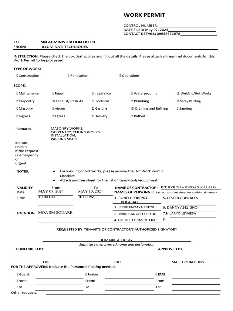 Construction Work Permit Application | PDF | Building Materials | Materials
