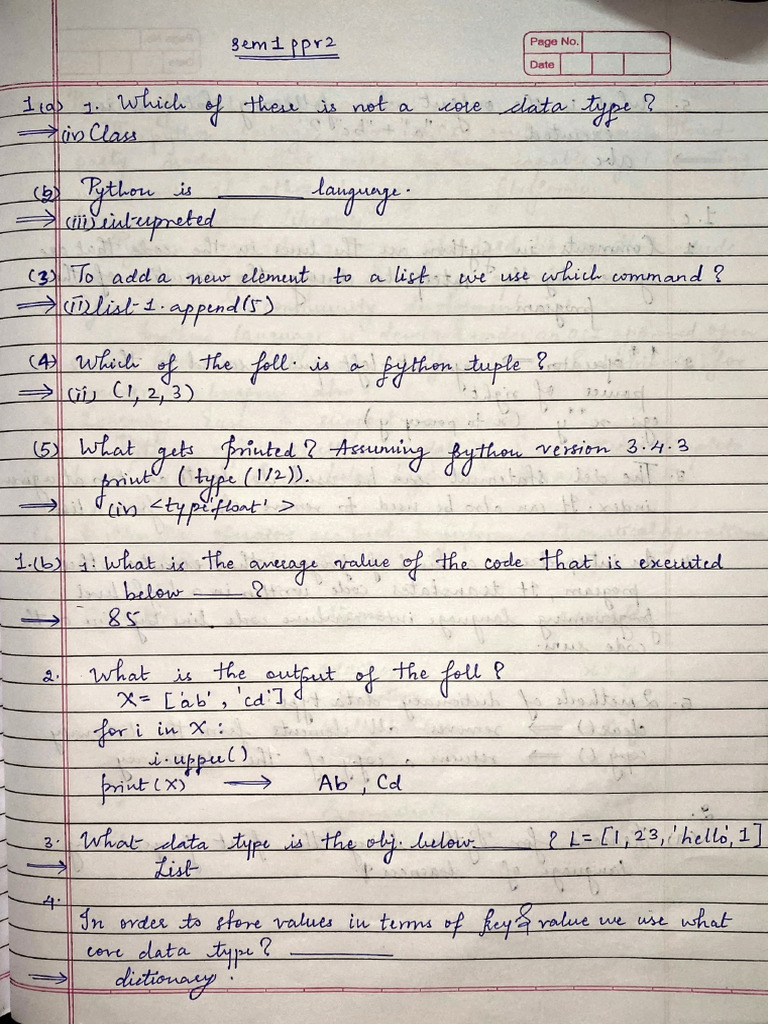 Python Sem 1 PPR 2 | PDF