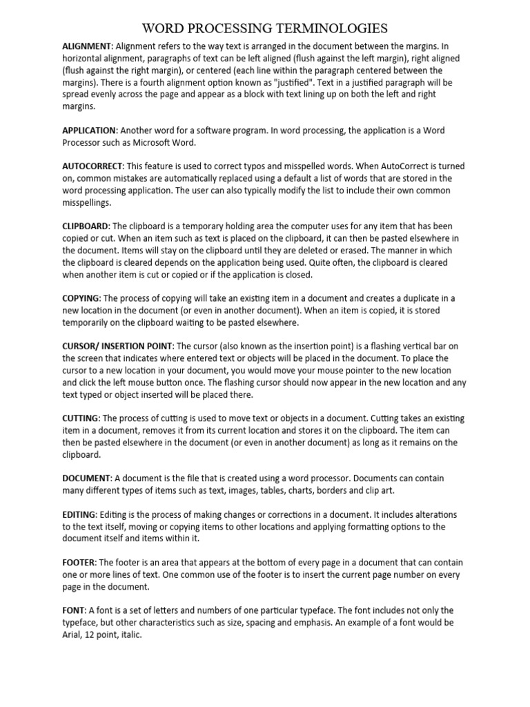 Word Processing Terminologies | PDF | Microsoft Word | Cursor (User Interface)