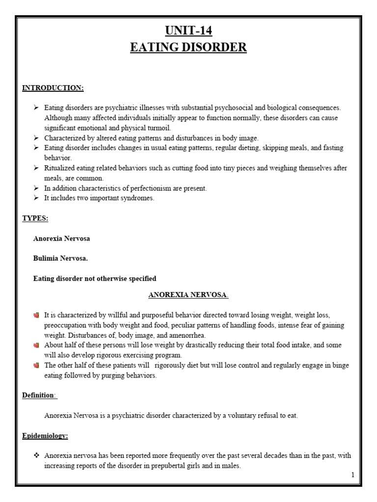 UNIT-14 Eating Disorder | PDF | Bulimia Nervosa | Anorexia Nervosa