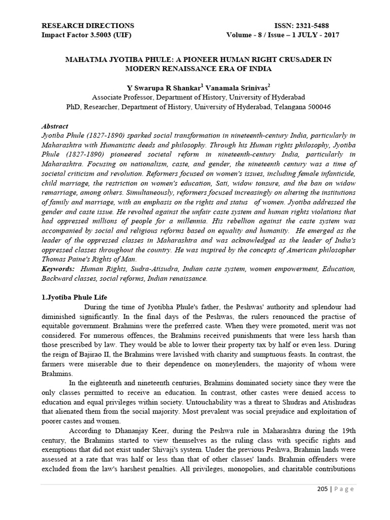 Mahatma Jyotiba Phule A Pioneer Human Ri | PDF | Dalit