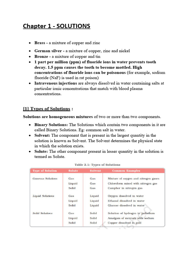 Chapter 1 SOLUTIONS CHEM | PDF | Solubility | Concentration