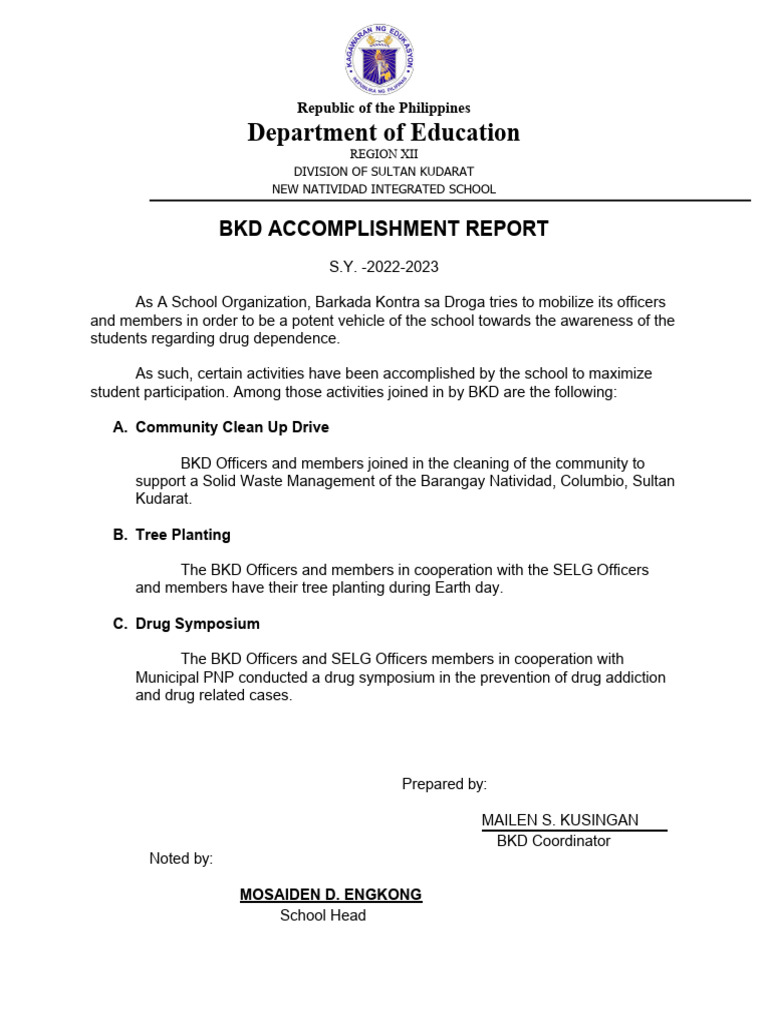 BKD Accomplishment Report | PDF | Social Science