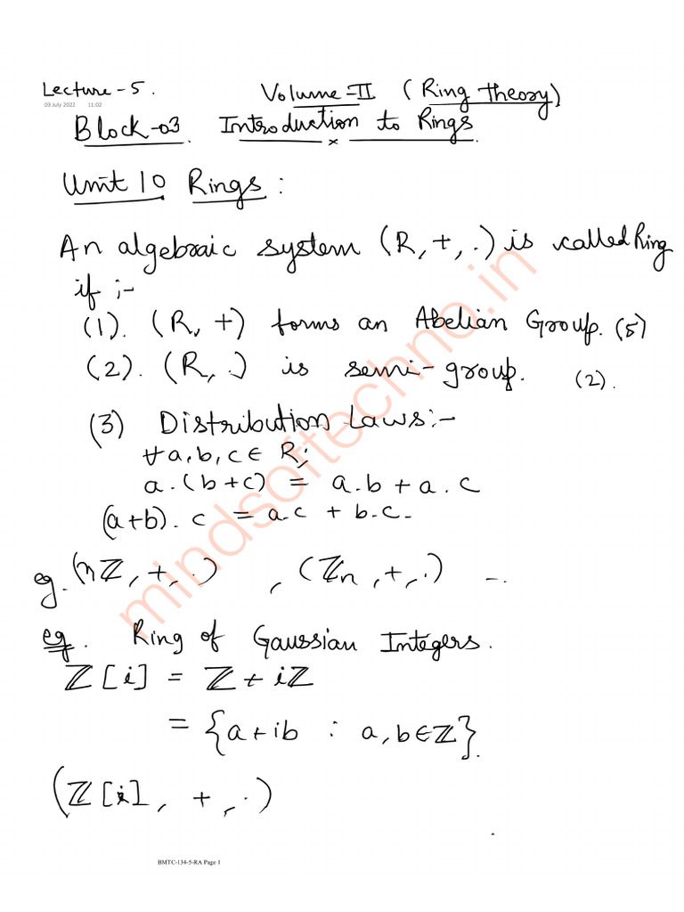 BMTC 134 Algebra 5 lecture | PDF
