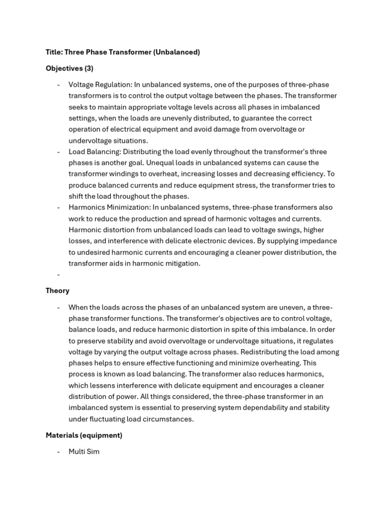 Three-Phase Transformer in Unbalanced Systems | PDF | Transformer ...