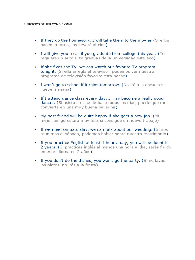 Ejercicios de Primer Condicional | PDF