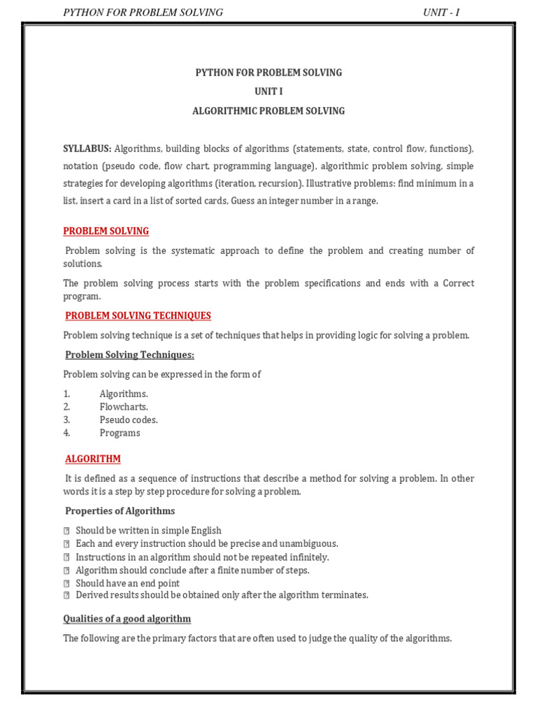 Python For Problem Solving Notes - All Units (2) - 240221 - 093412 ...