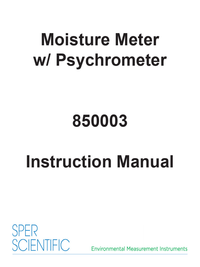 Moisture Meter W/ Psychrometer 850003 Instruction Manual | PDF ...