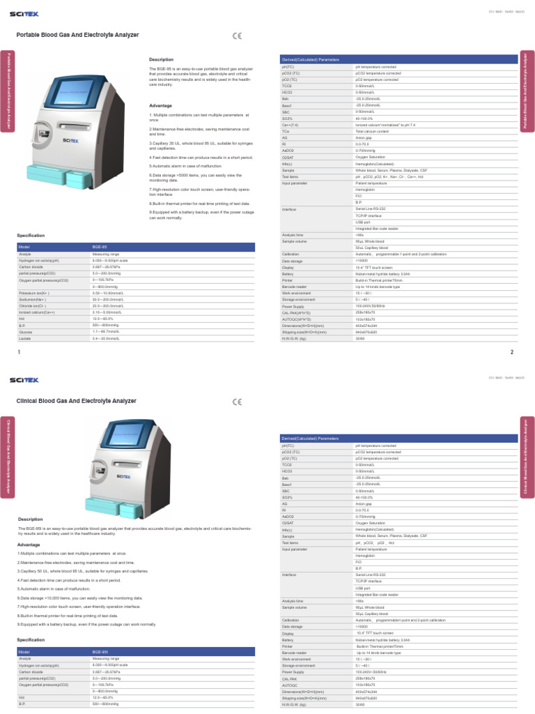 SCITEK Blood Gas Analyzer Catalog From Alna | PDF | Blood | Electrolyte