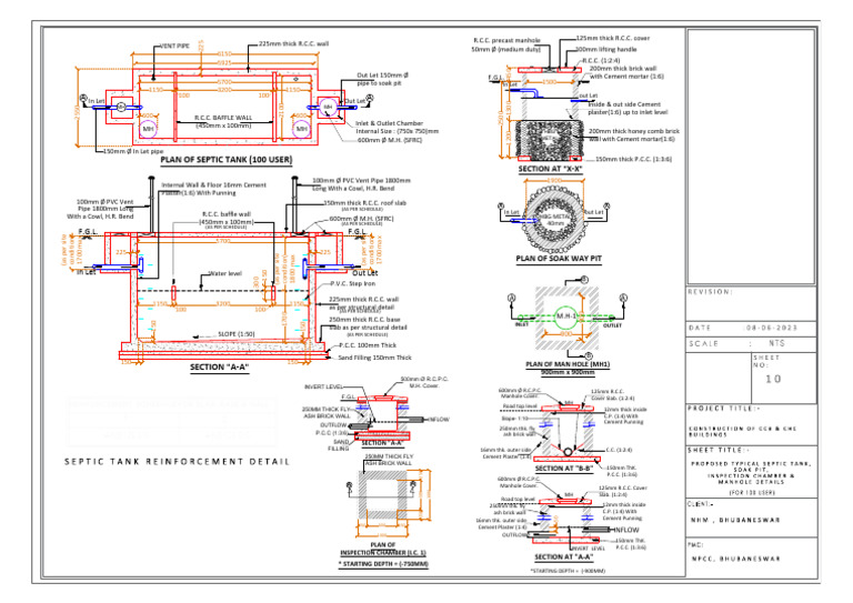 SEPTIC TANK, SOAK PIT, MANHOLE, IC DETAILS Reinforcement-Model | PDF ...