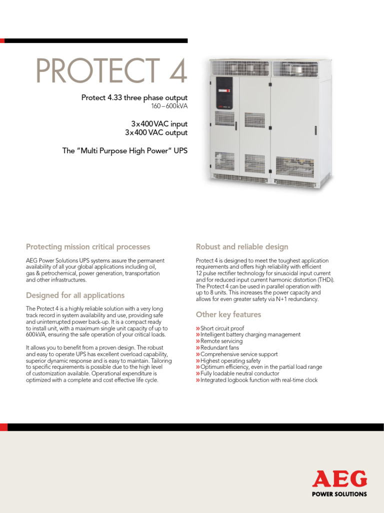 Protect 4: Protect 4.33 Three Phase Output 3 X 400 VAC Input 3 X 400 VAC Output The "Multi ...