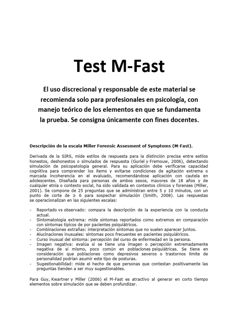 10 Test M-Fast (Simulación) | PDF | Trastorno mental | Medicina