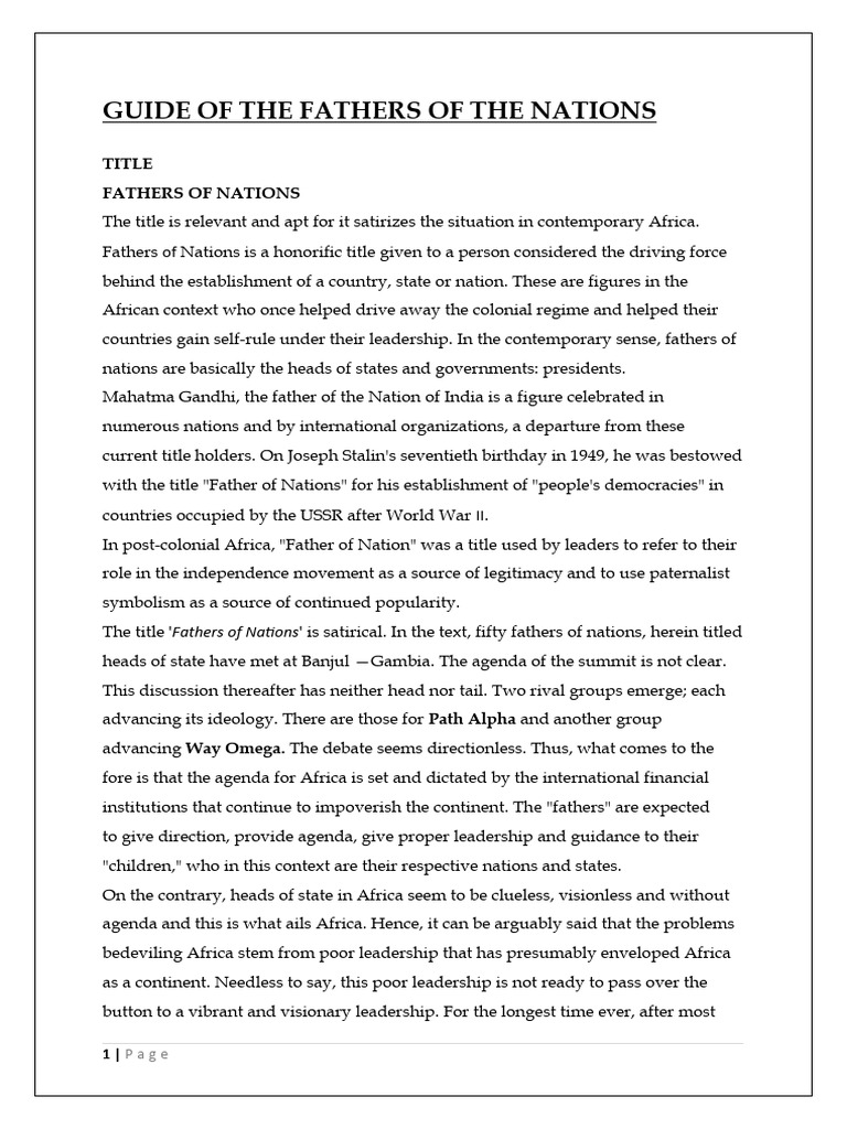 GUIDE NOTES- FATHERS OF NATIONS by Paul Vitta | PDF