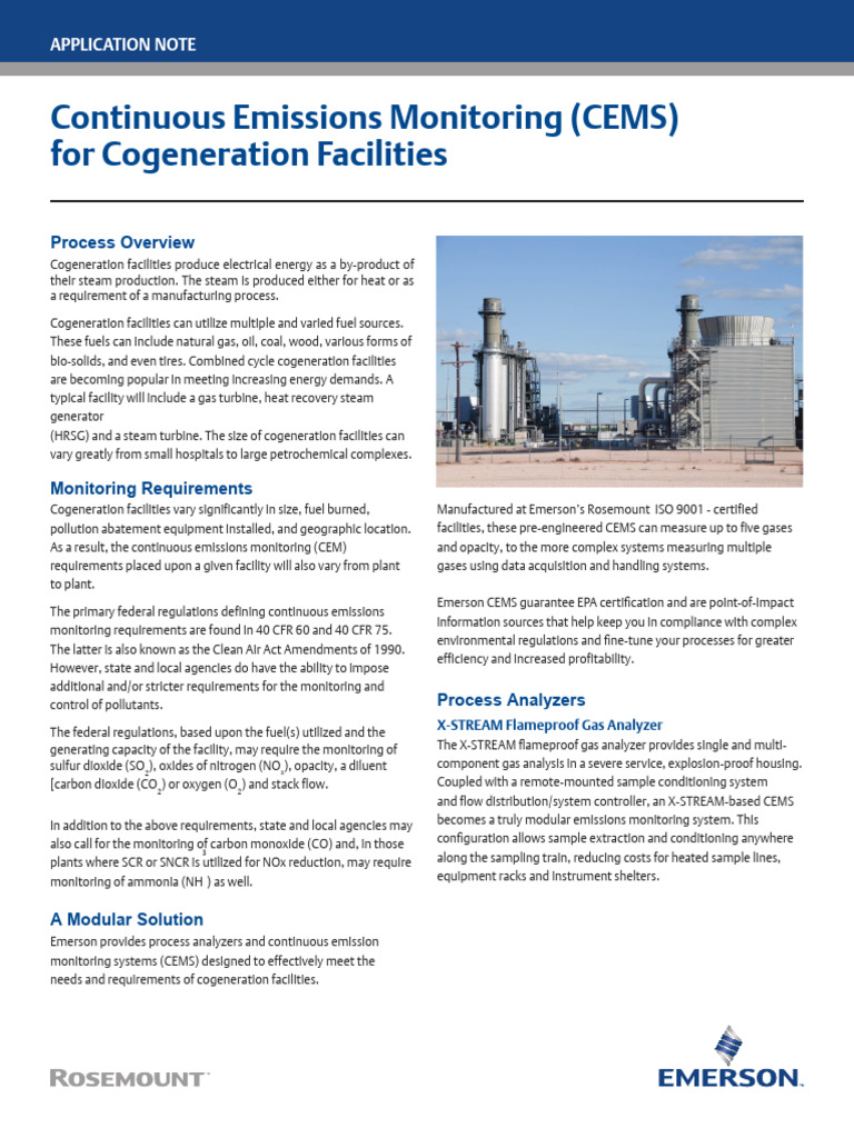 Application Note Continuous Emissions Monitoring Cems For Cogeneration ...