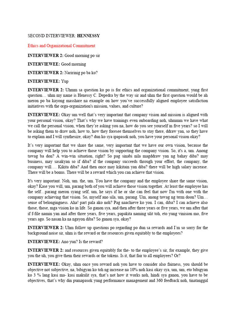 Transcript Interviewer 2 | PDF | Employee Relations | Psychology