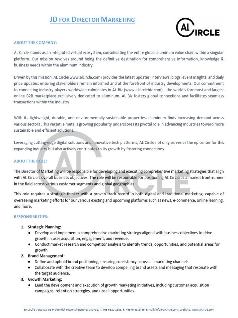 JD Director Marketing | PDF | Marketing | Marketing Strategy