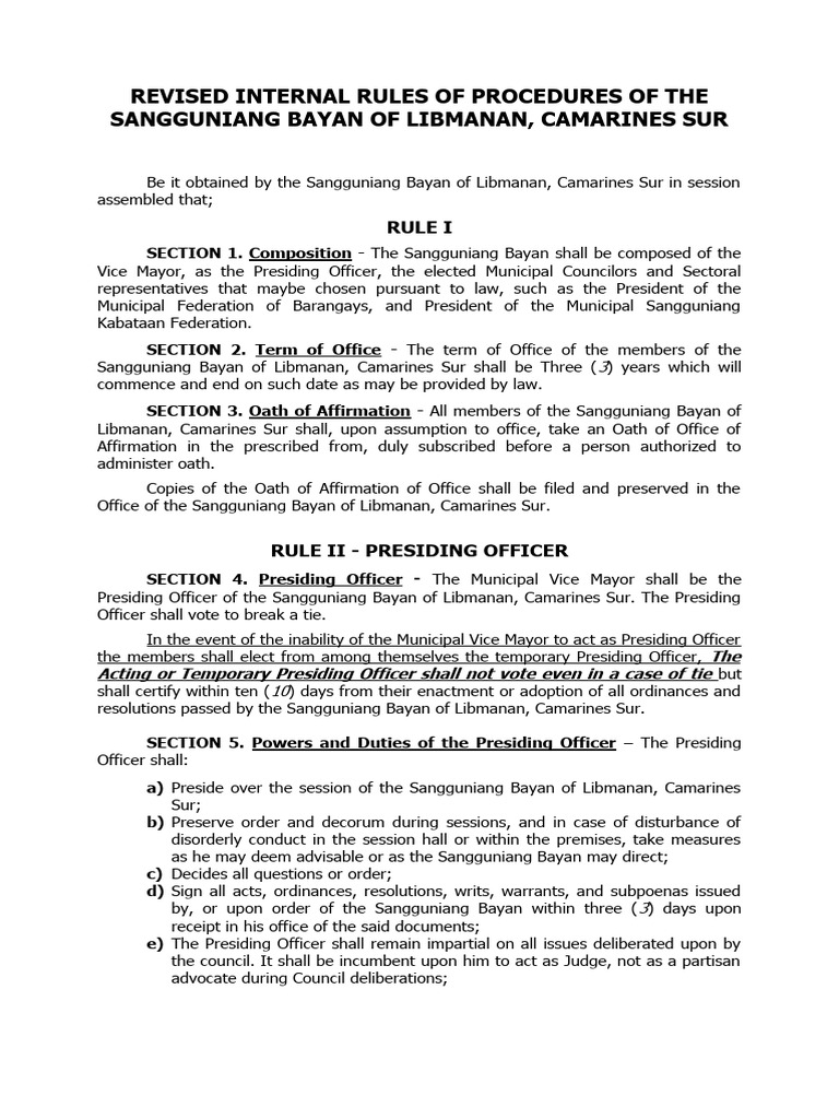 Internal Rules of Procedure | PDF | Quorum | Government