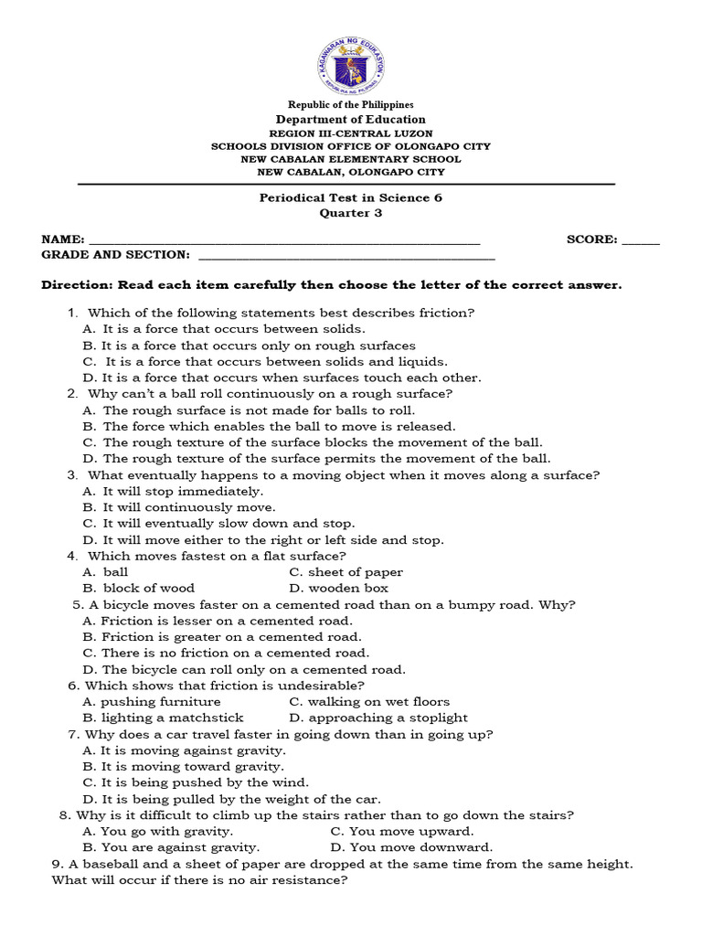 Q3 Periodical Test in Science 6 | PDF | Lever | Machines