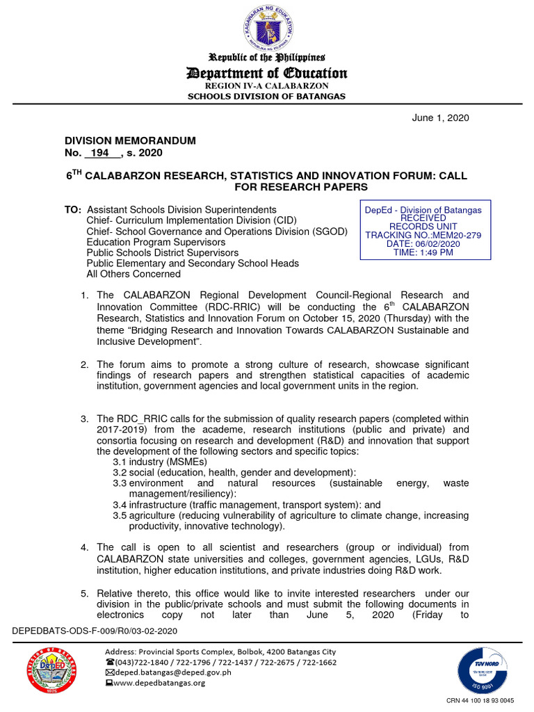 Division-Memorandum s2020 194 | PDF | Innovation | Sustainability