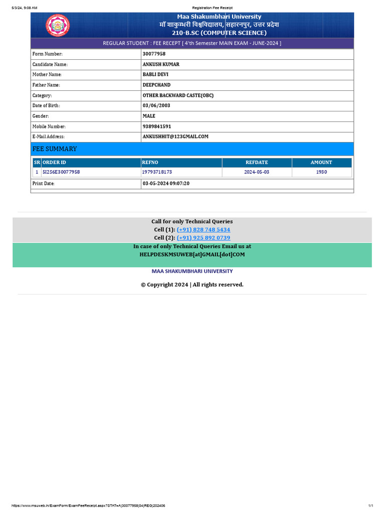 Registration Fee Receipt Ankush | Download Free PDF | Social Inequality | Discrimination & Race ...