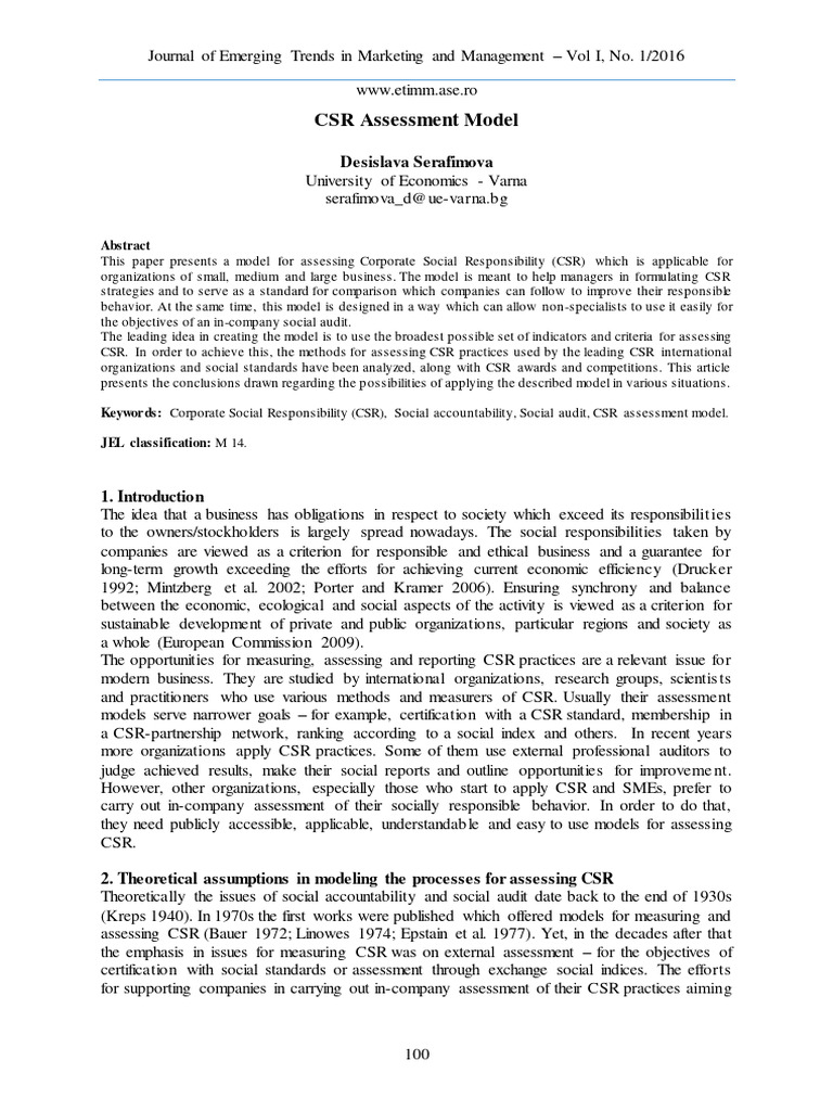 CSR Assessment Model | PDF | Corporate Social Responsibility | Audit