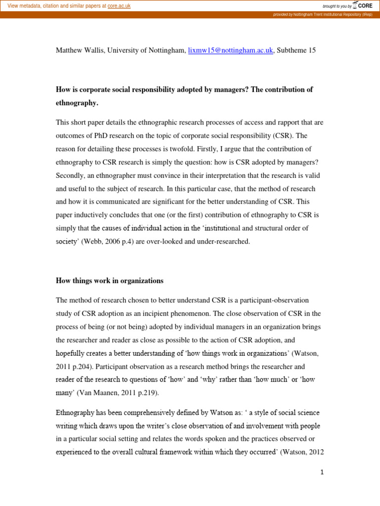 How Is Corporate Social Responsibility Adopted by Managers The ...