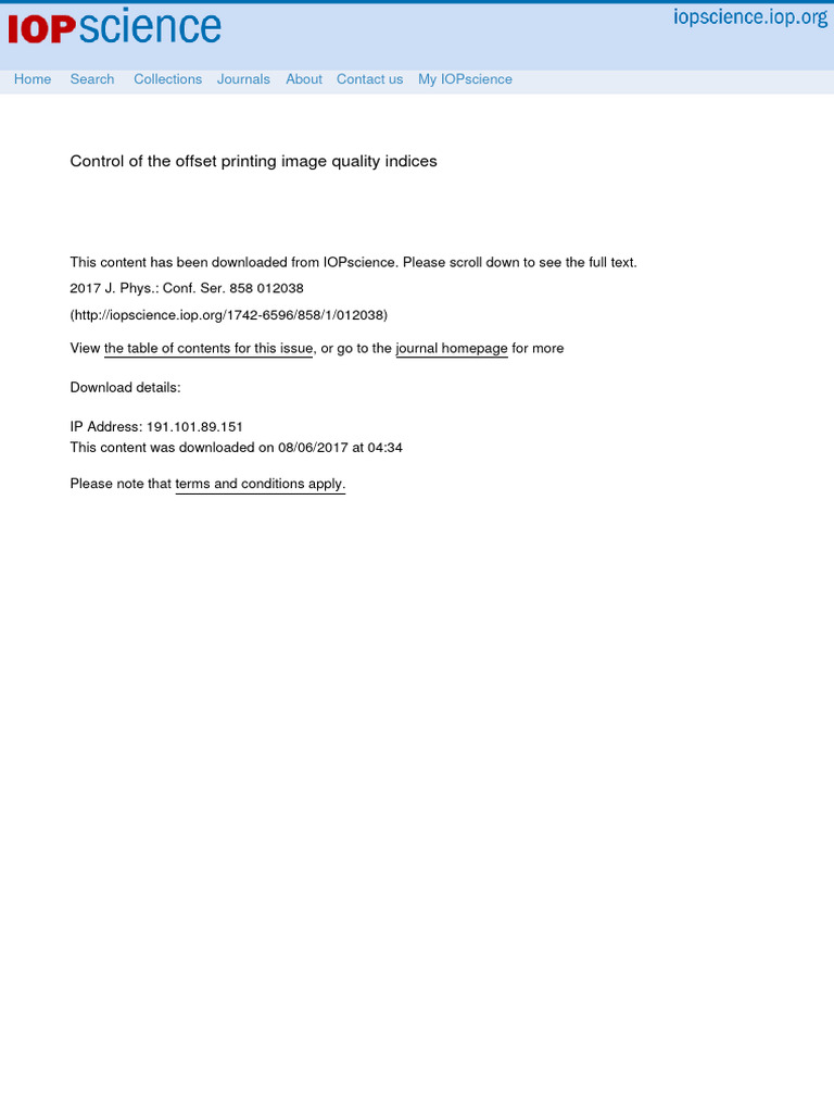 Control of The Offset Printing Image Quality Indic | PDF | Scanning ...