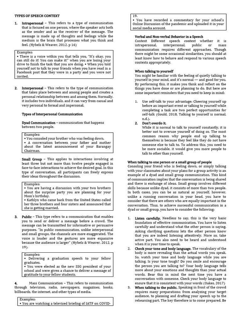 Types of Speech Context | PDF | Communication | Interpersonal Communication