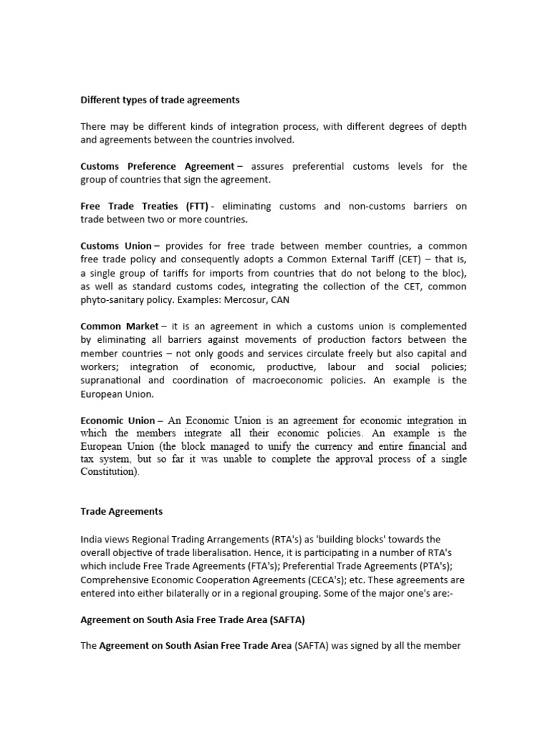 Types of Trade Agreements Explained | PDF | Economies | Trade