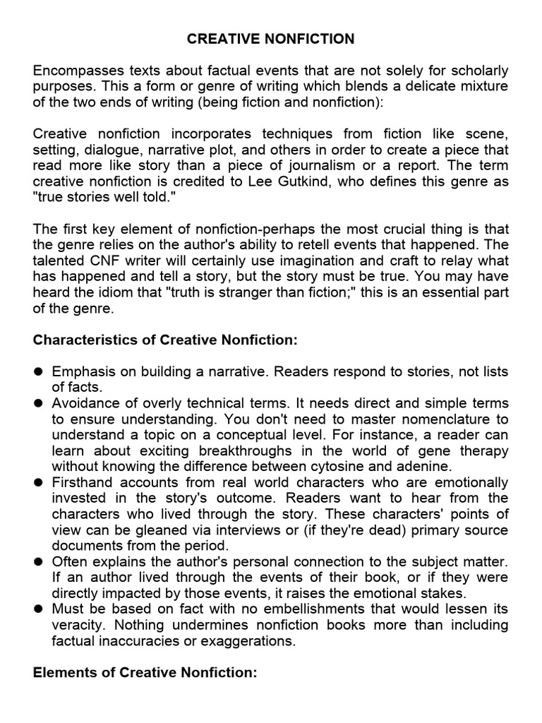Understanding Creative Nonfiction | PDF | Creative Nonfiction | Narrative