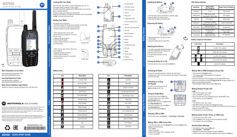 MXP600 Radio Quick Guide | PDF | Radio | Duplex (Telecommunications)